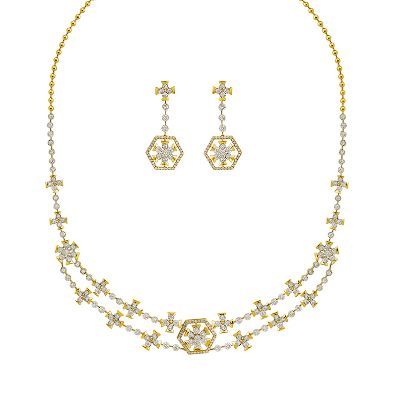 Diamond Necklace and Earrings Set in Gold | Gemstone Pendant Sets