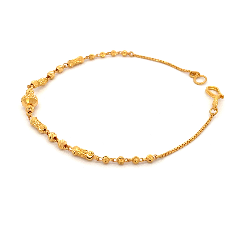 22K Gold bracelet with beads and capsule design - 7 inch - BR-357