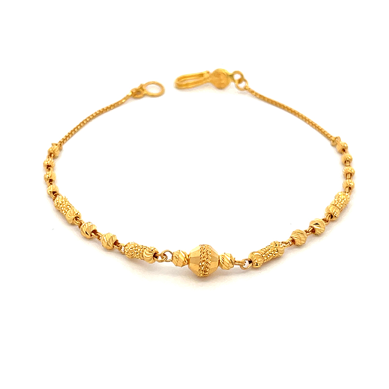 22K Gold bracelet with beads and capsule design - 7 inch - BR-357