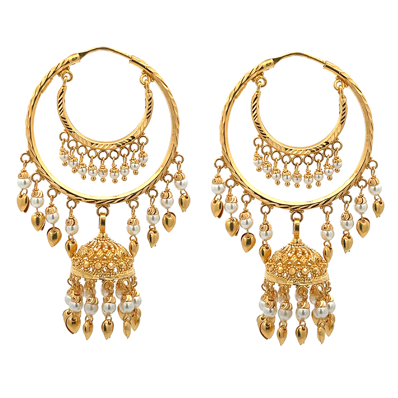 22K Gold Chandbali Earrings - ER-1986