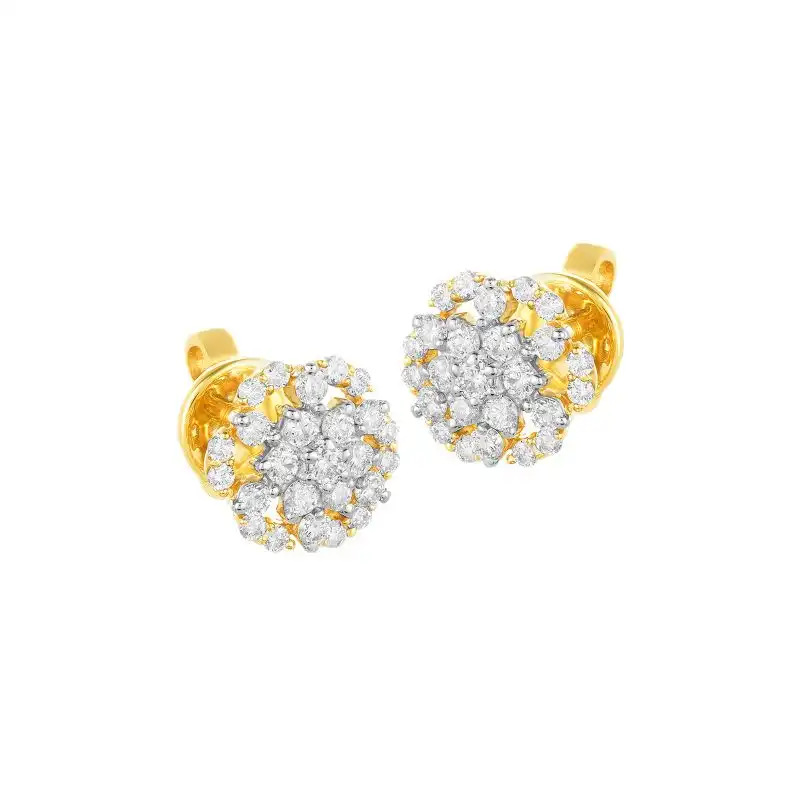 Bhindi Jewelers 18K Two Tone Gold Diamond Floral Cluster Stud Earrings