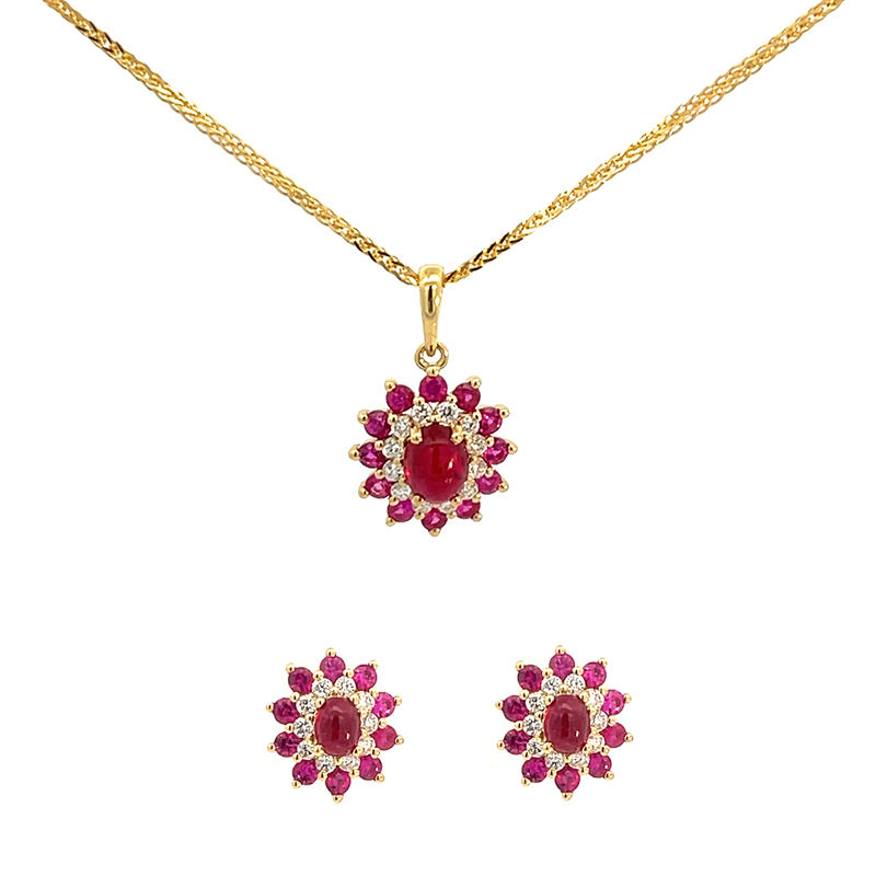 Oval Ruby Pendant Set in Gold and Diamonds - 2597701