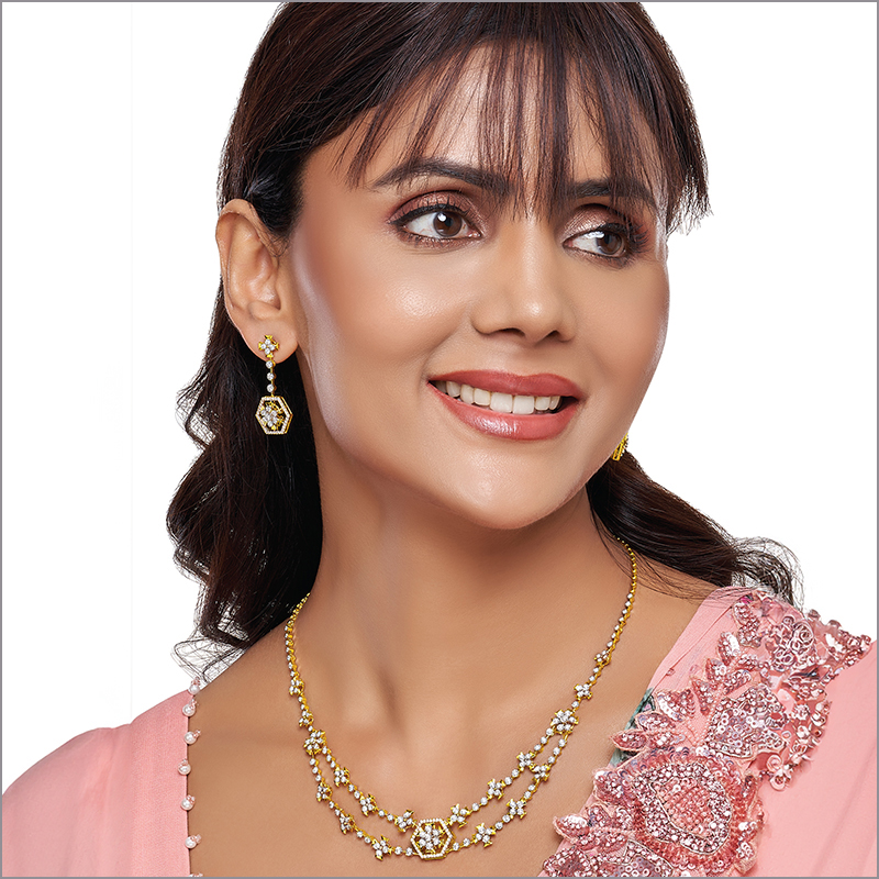 Diamond Necklace and Earrings Set in Gold | Gemstone Pendant Sets
