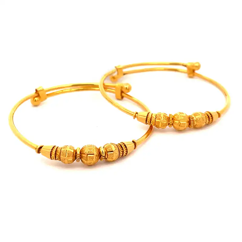 22K Yellow Gold Adjustable Baby Bangle Set of 2 - BBAN-875