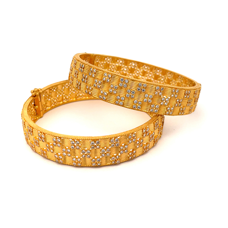 22K Yellow White Gold Patterned Bangles - BAN-5097