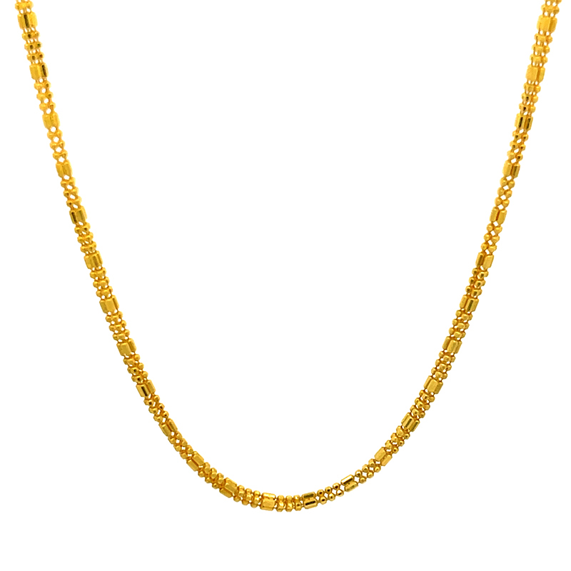 22K Yellow Gold Chain W/ Gold Capsule & Ball Beads - HMC-886