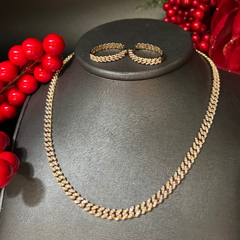 Diamond Necklace and Earrings Set in Gold | Gemstone Pendant Sets