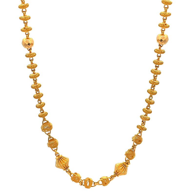 Delicately beaded Fancy Gold Chain - 17 inch - HMC-1769